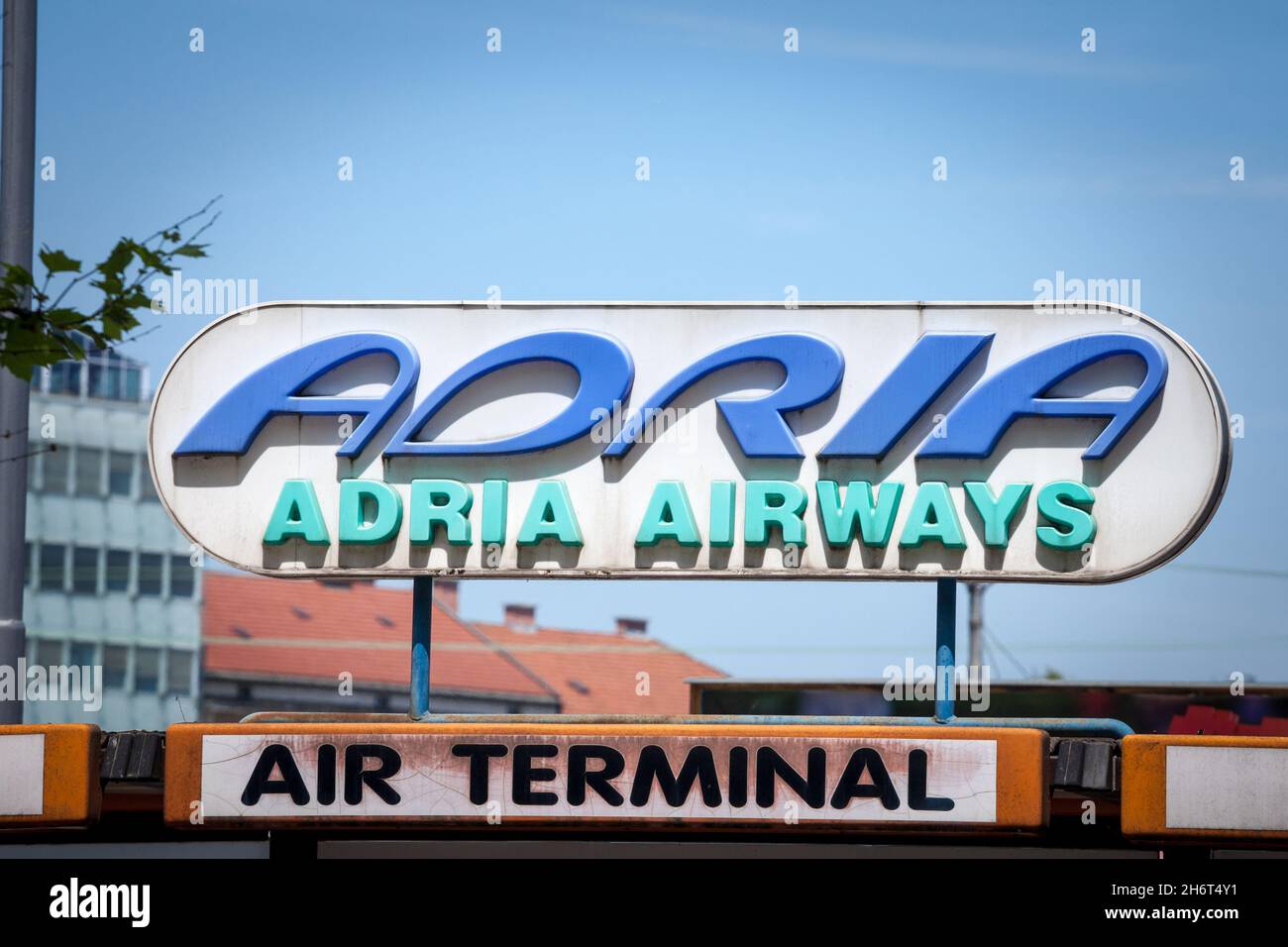 Picture of the Adria Airways sign on their bus stop in Ljubljana ...