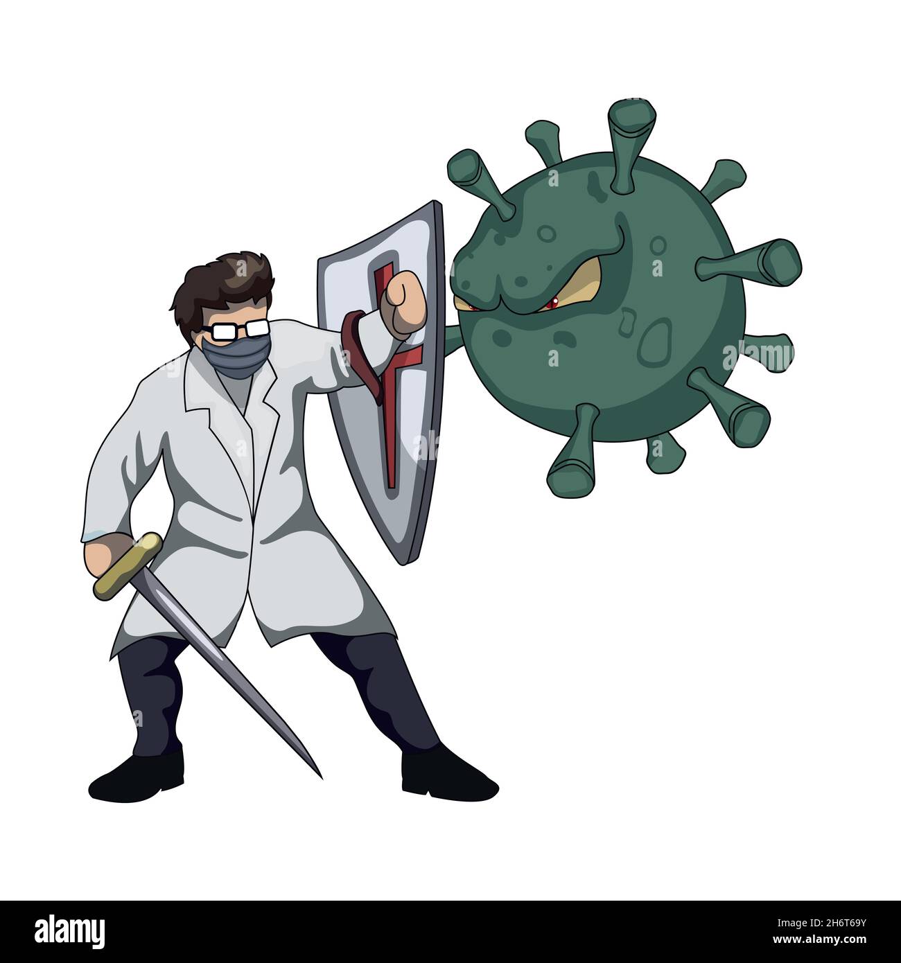 Design of doctor fighting with a covid-19 virus Stock Vector Image ...