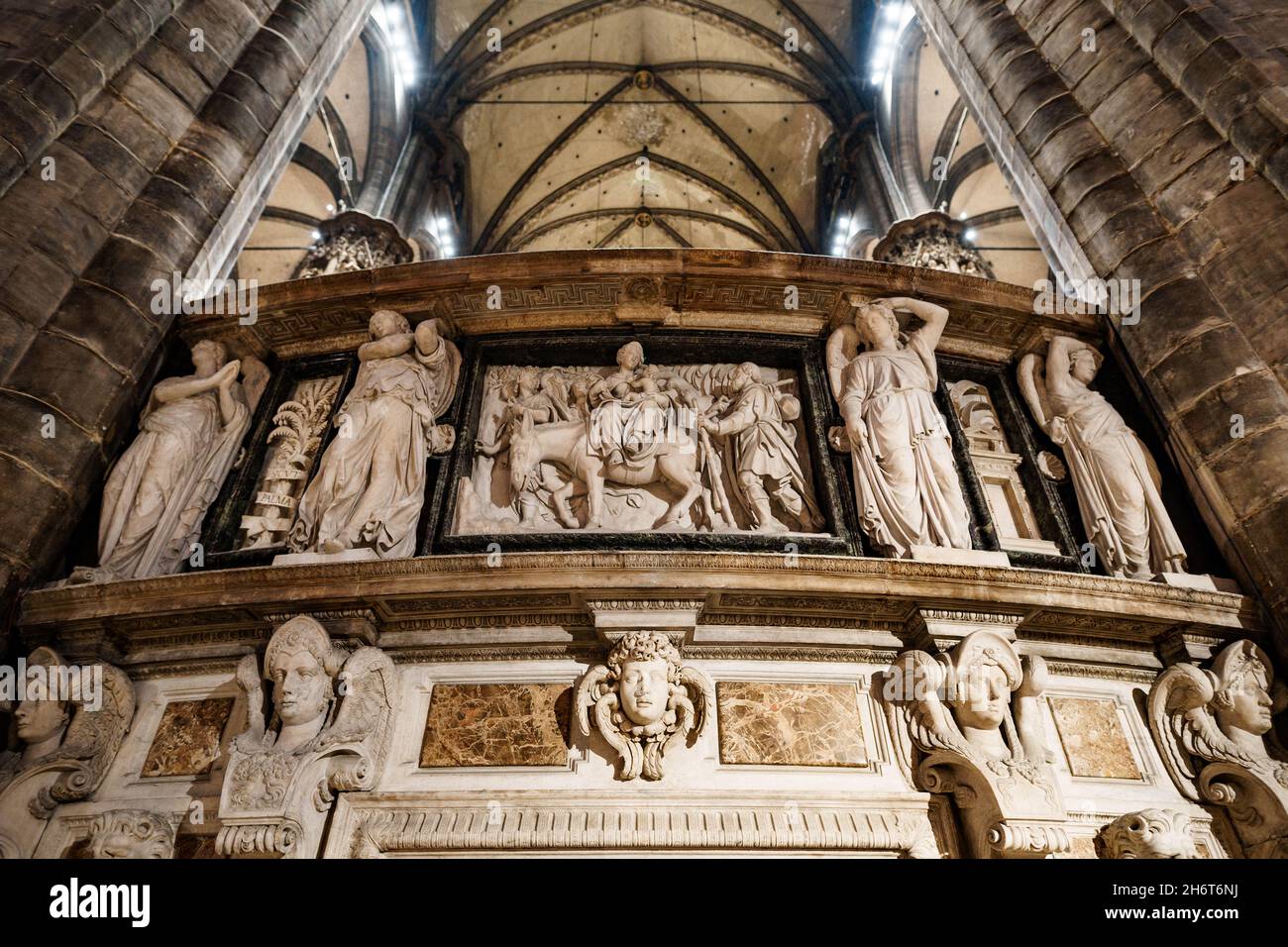 Bas-relief near the columns in the Duomo. Milan, Italy Stock Photo - Alamy
