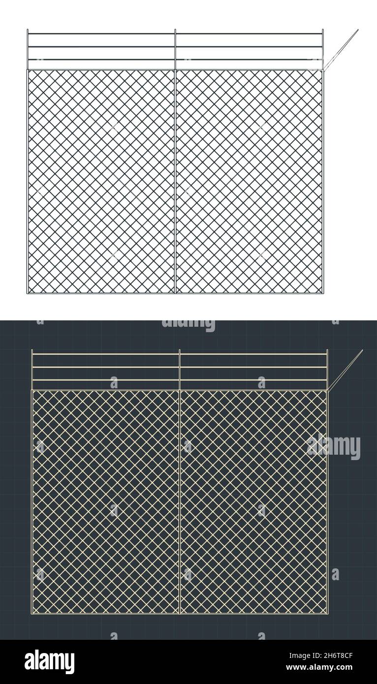 Stylized vector illustration of blueprints of wire mesh fence Stock ...