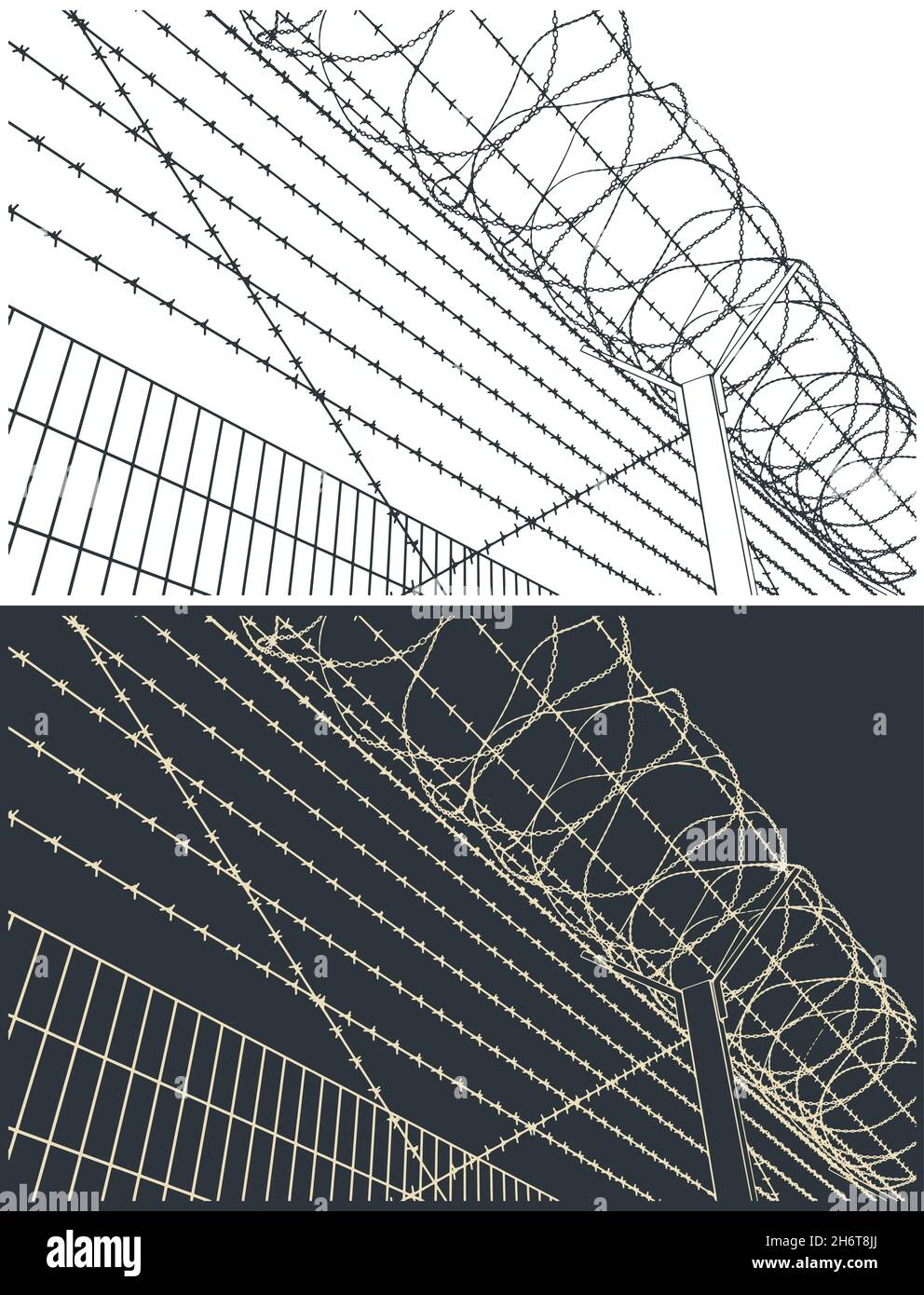 Stylized vector illustration of barbed wire and razor tape Stock Vector ...