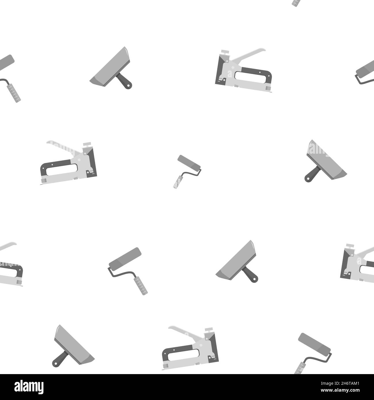 Pattern of stapler, construction spatula and roller for painting works ...