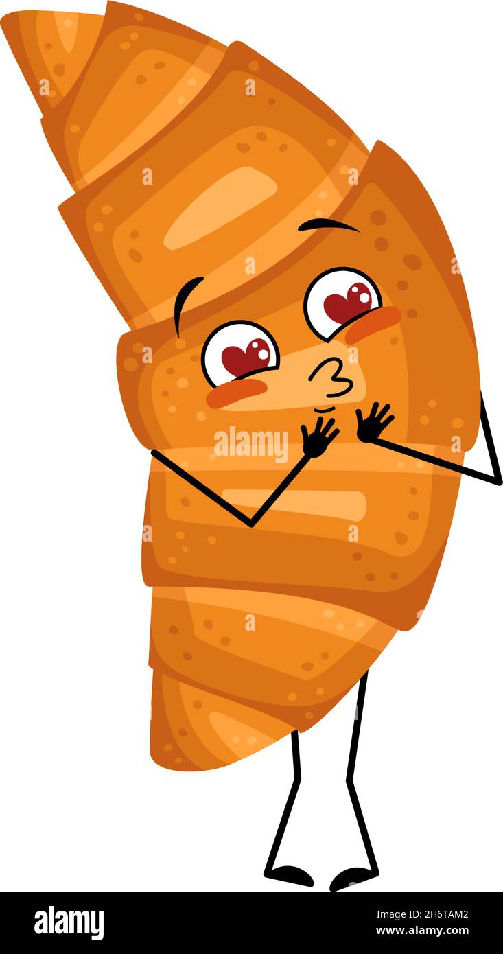 Cute Croissant Character With Love Emotions Smile Face Arms And Legs