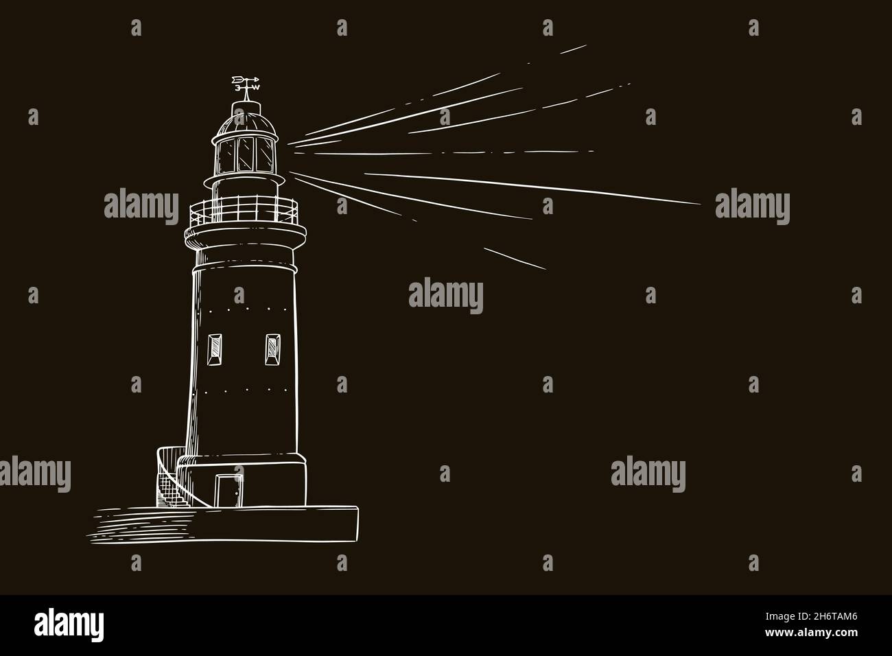 Lighthouse sketch. Beacon with a light beam. Vector illustration ...