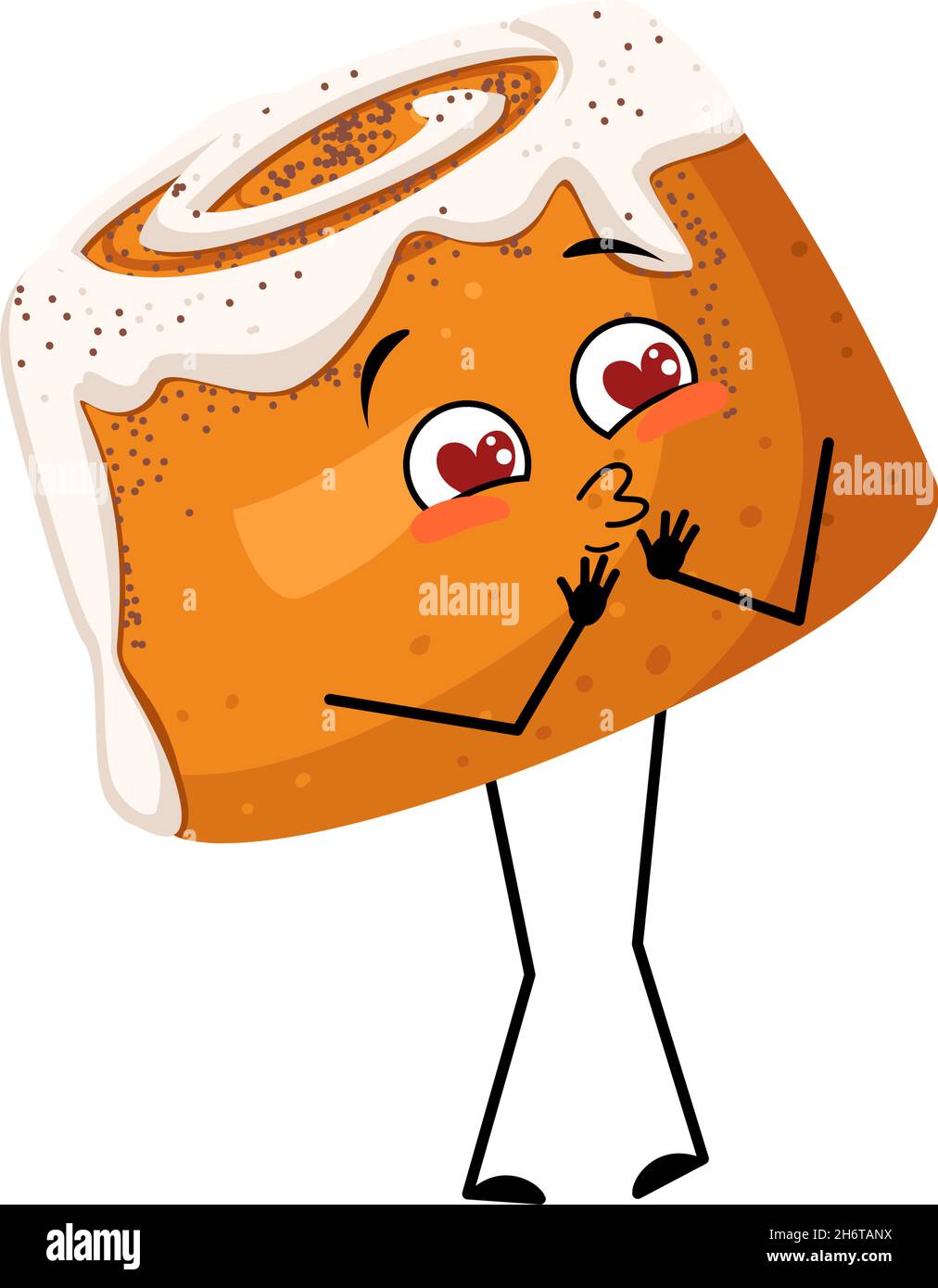 Cute Cinnamon Pastry Bun Character With Love Emotions Smile Face Arms