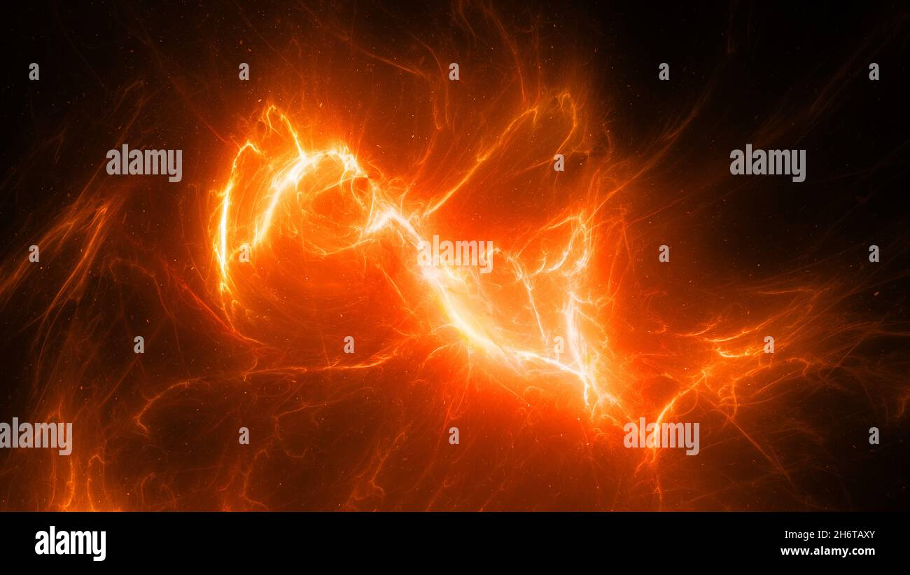 Fiery glowing high energy plasma energy field in space, computer generated abstract background ...