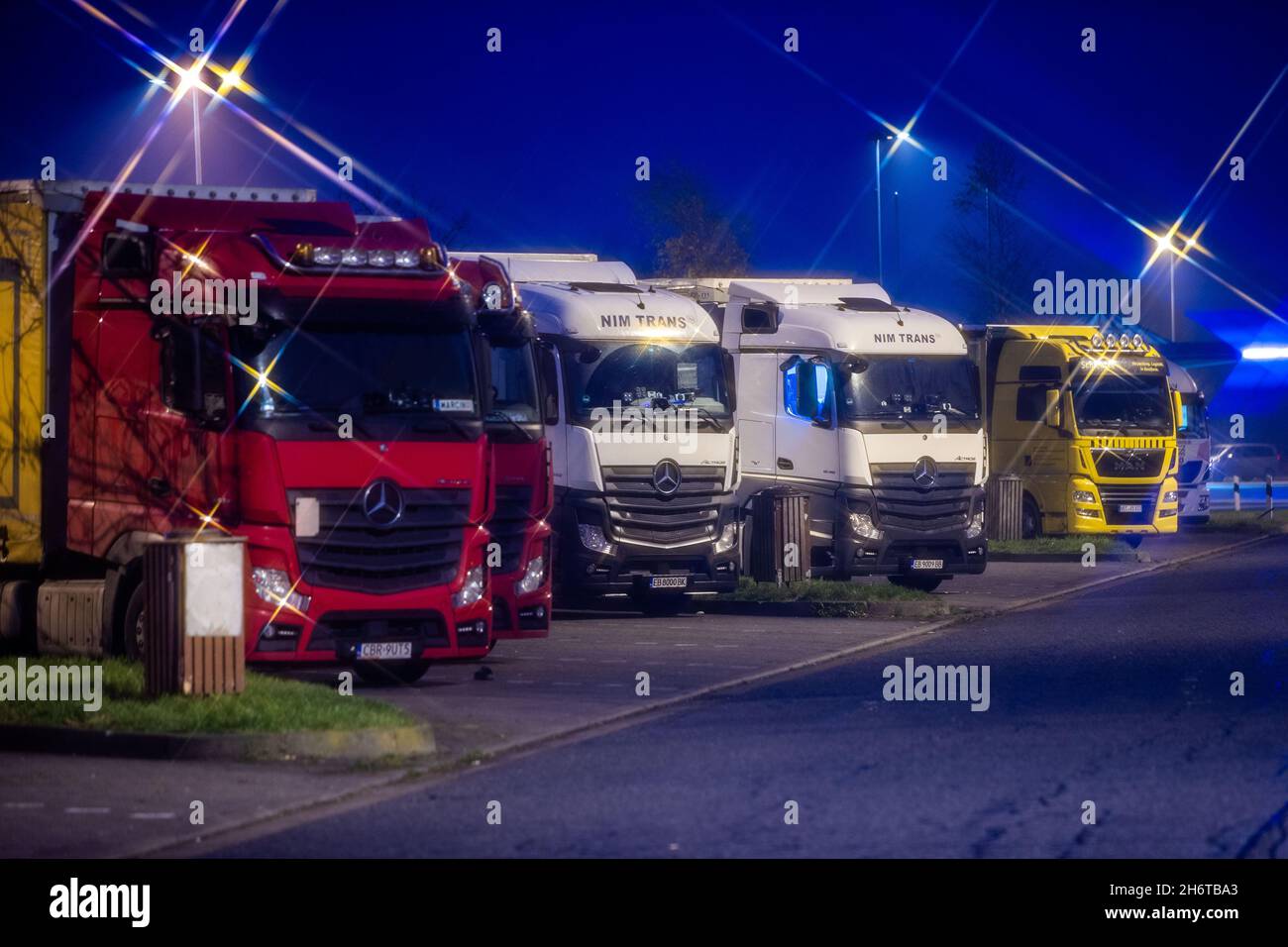 Neukloster, Germany. 16th Nov, 2021. Parking long-distance trucks at ...