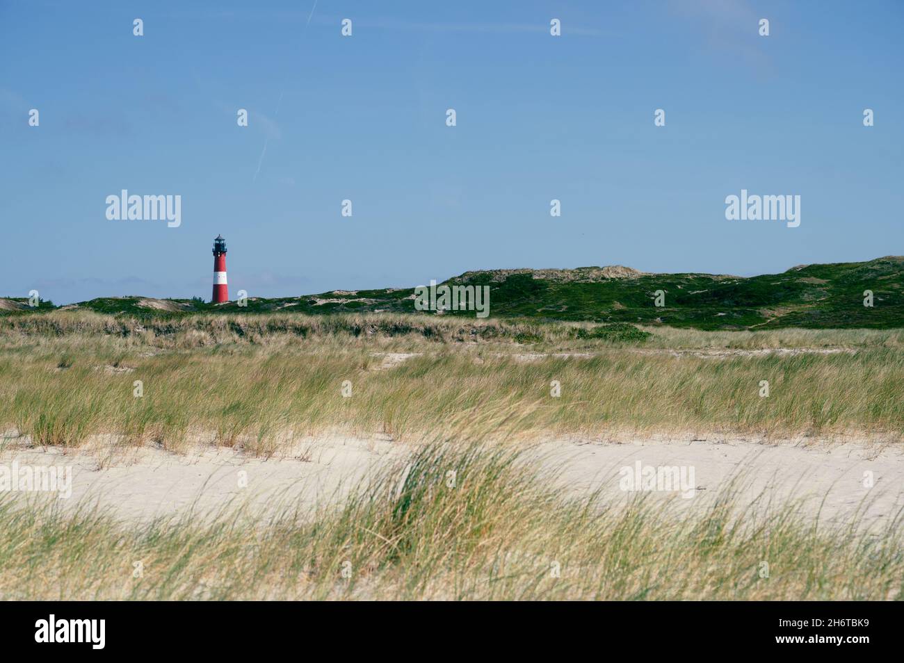 Landscape view of the lighthouse of Hoernum, Island of Sylt, Germany ...
