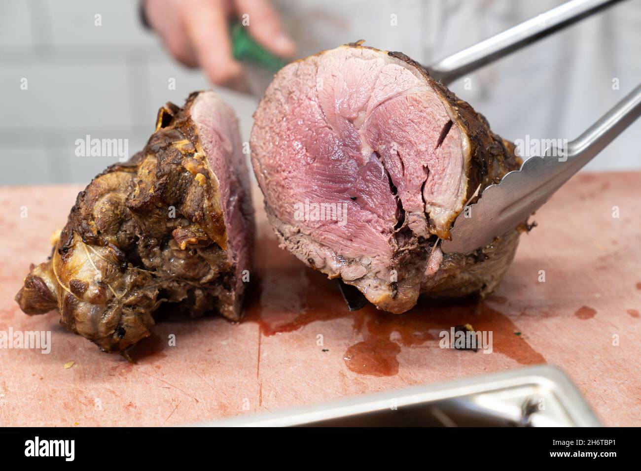 Closeup of preparing food in a store of a French traditional pork ...
