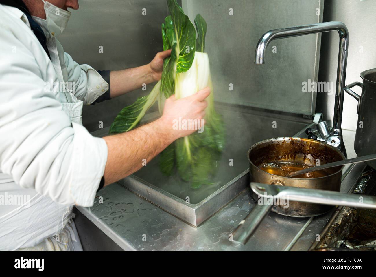 Closeup of preparing food in a store of a French traditional pork ...
