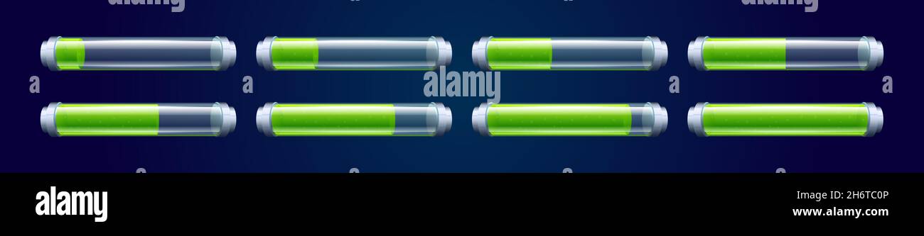 Game ui loading progress bars vector set, cartoon interface design elements. Status and ...