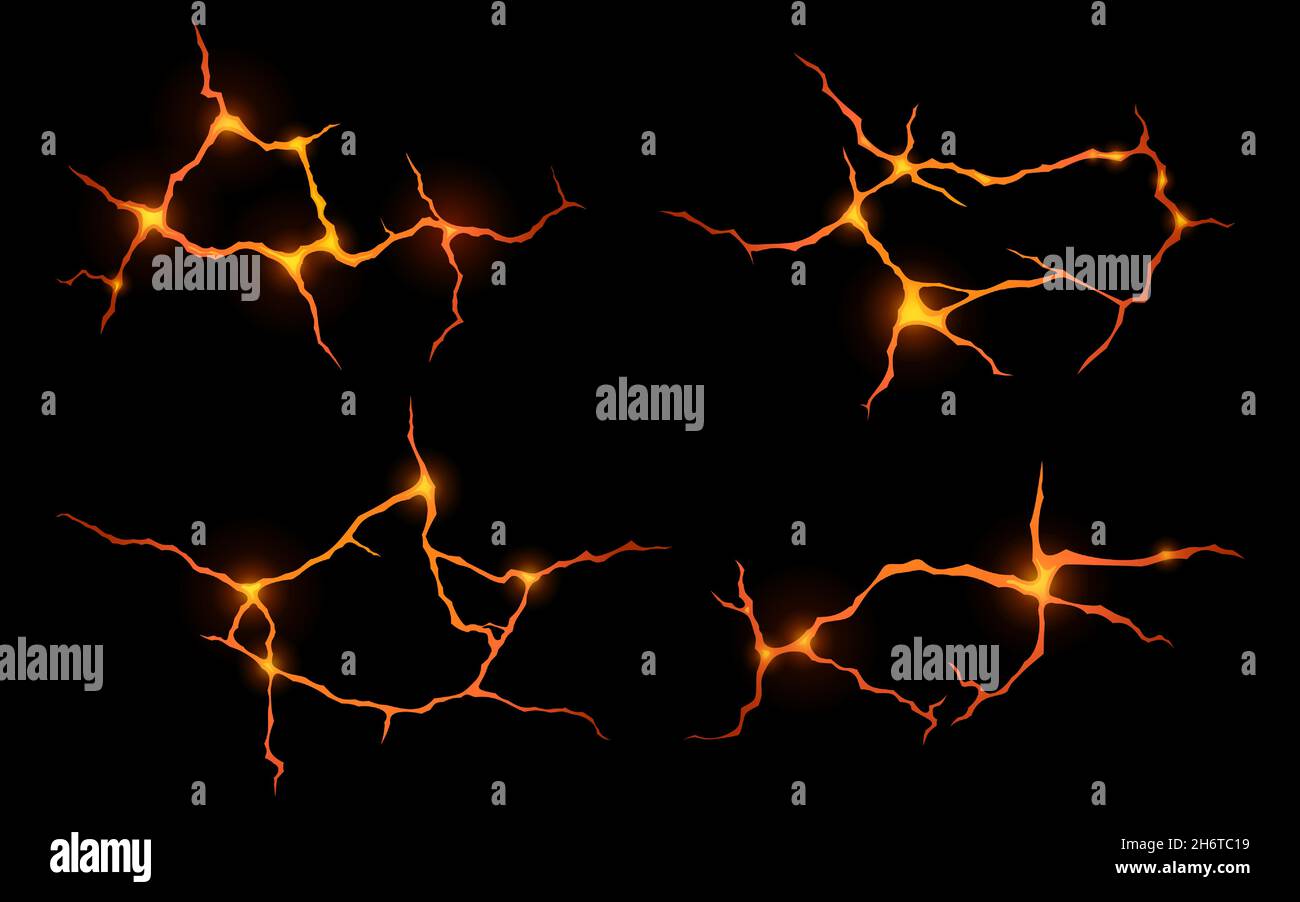Lava in ground cracks top view, volcano magma glow texture in cracking ...