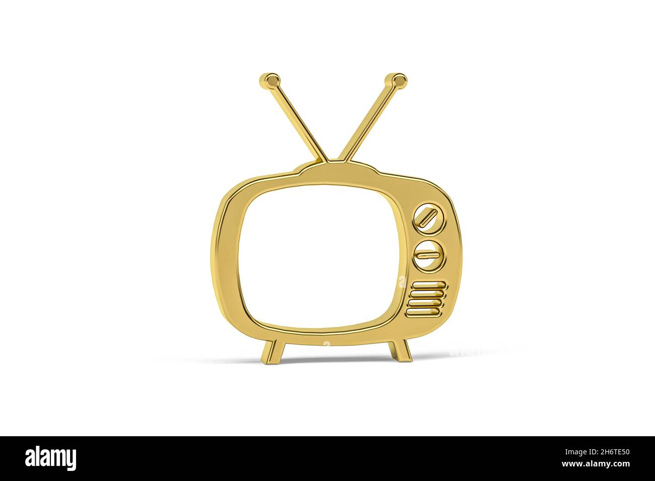 Golden 3d old TV icon isolated on white background - 3D render Stock ...