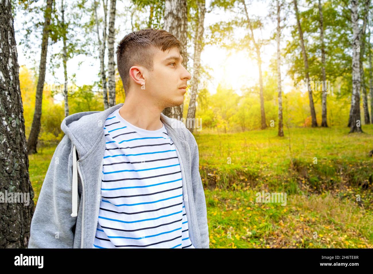 Lost Young Man in the Forest Alone Stock Photo - Alamy