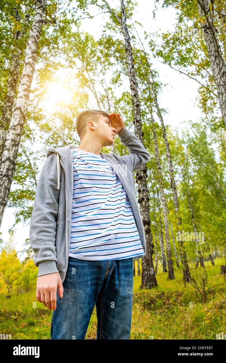 Lost Young Man in the Forest Alone Stock Photo - Alamy