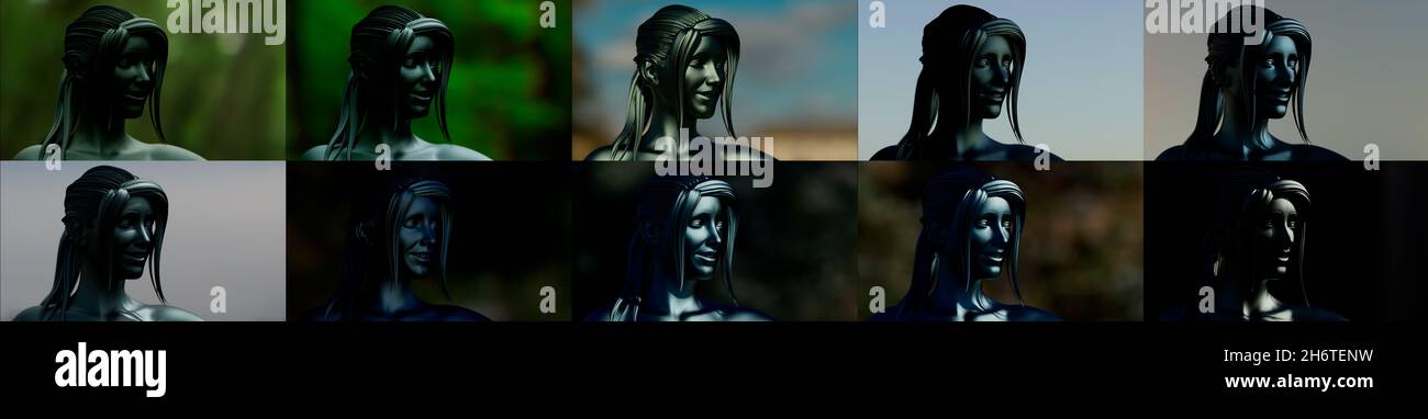 iron sculpture in 10 various lighting set, examples for artists ...