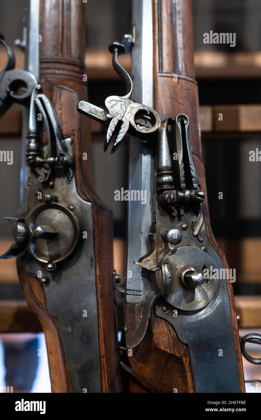 Richly decorated stocks of hunting rifles from the 17th century in ...