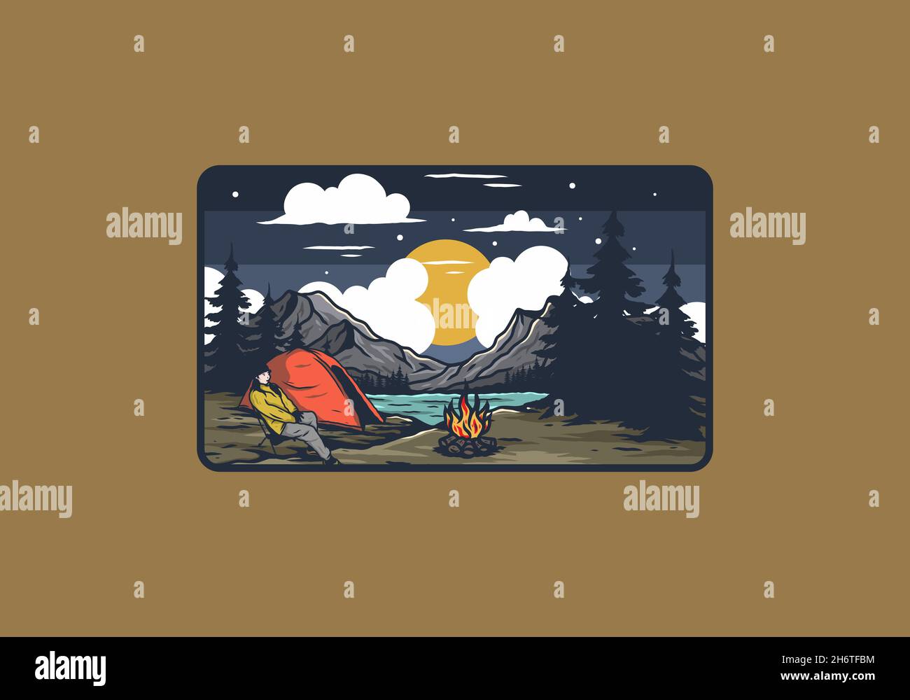 Night camp alone illustration drawing design Stock Vector Image & Art ...
