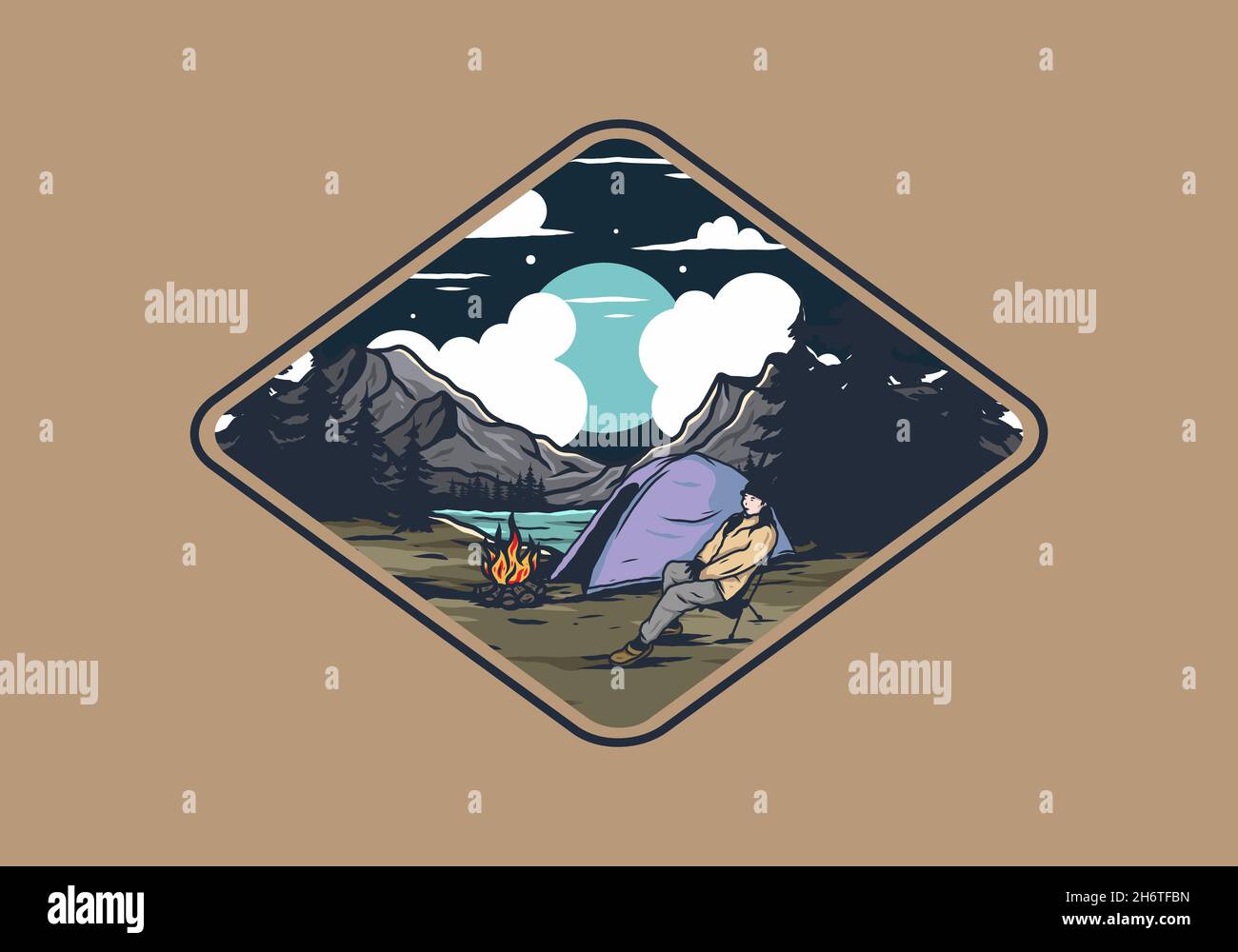 Night camp alone illustration drawing design Stock Vector Image & Art ...