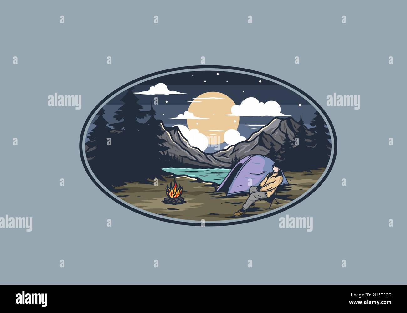 Night camp alone illustration drawing design Stock Vector Image & Art ...