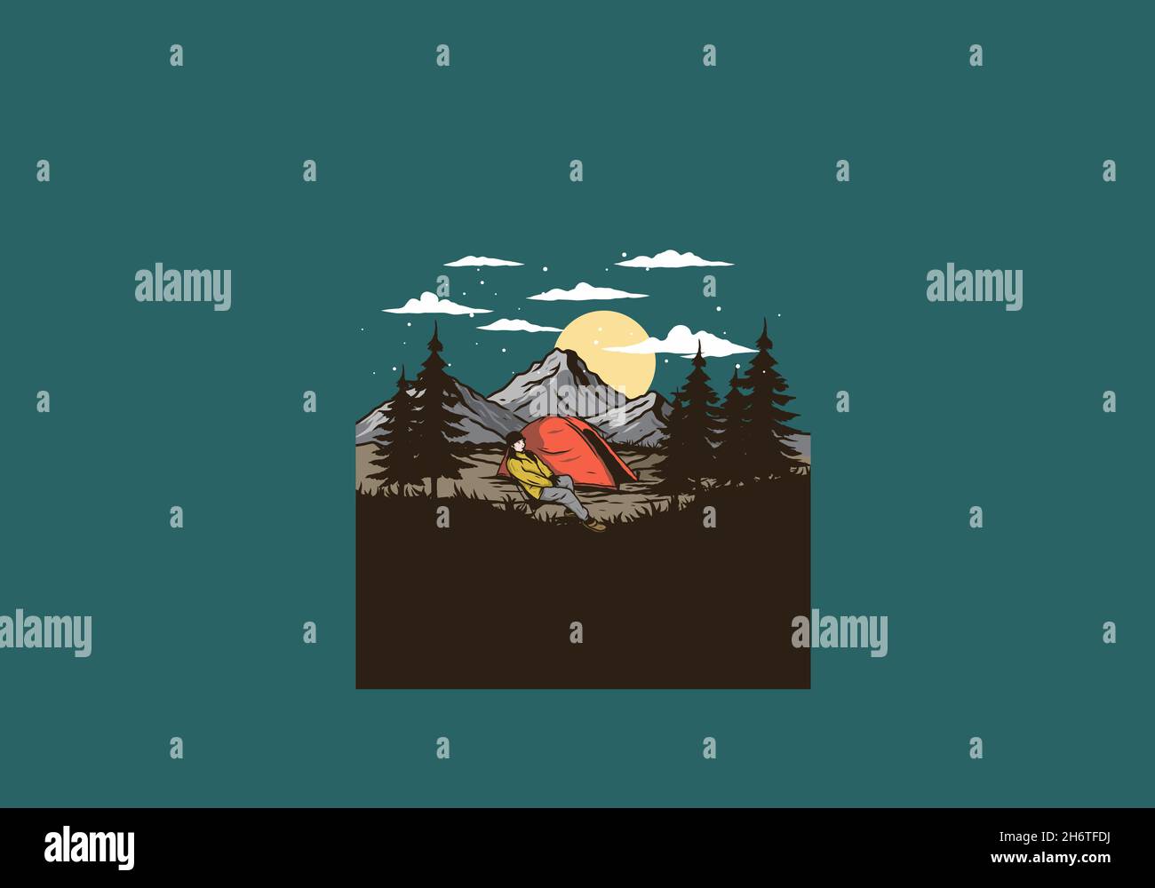 Night camp alone illustration drawing design Stock Vector Image & Art ...