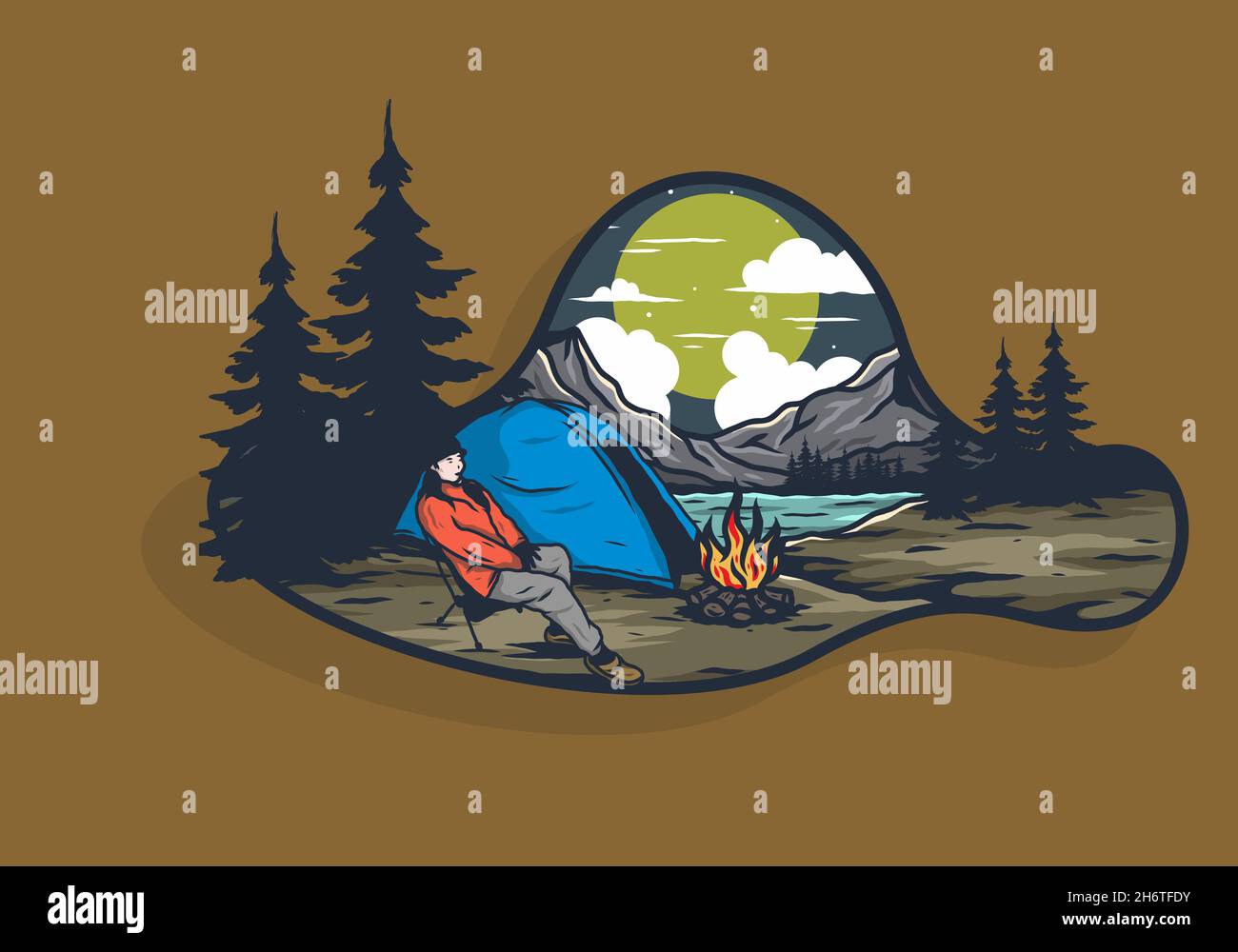 Night camp alone illustration drawing design Stock Vector Image & Art ...