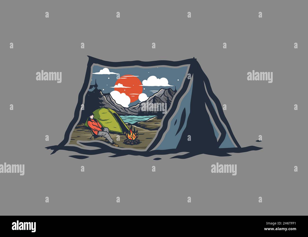 Night camp alone illustration drawing design Stock Vector Image & Art ...