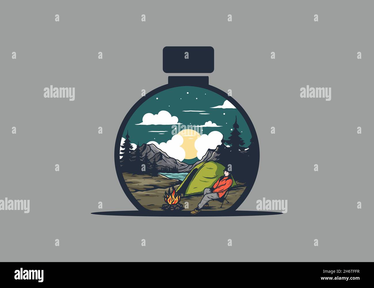 Night camp alone illustration drawing design Stock Vector Image & Art ...