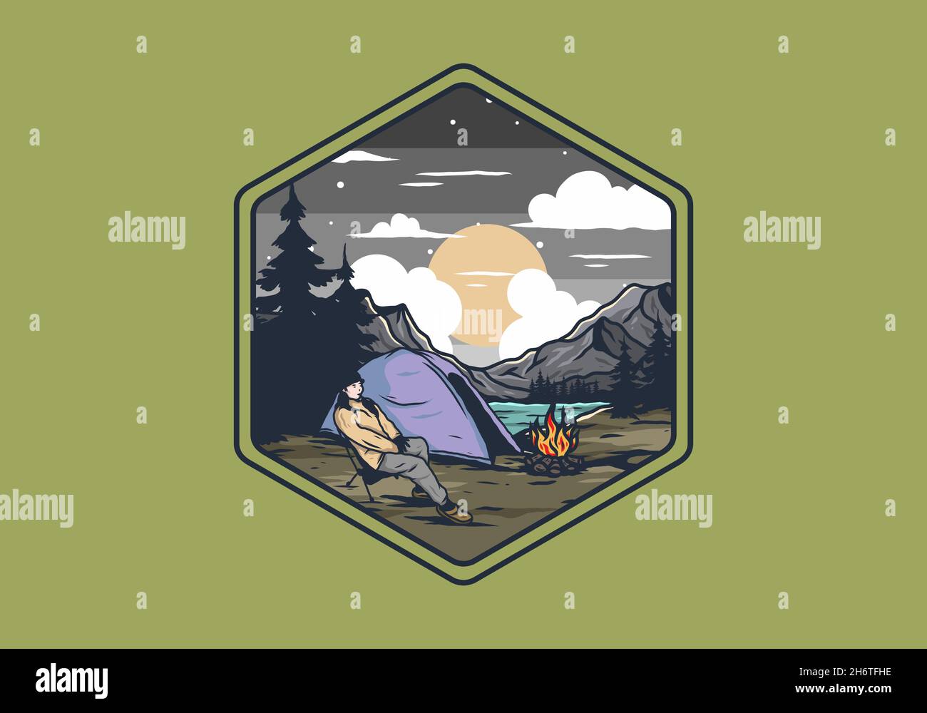 Night camp alone illustration drawing design Stock Vector Image & Art ...