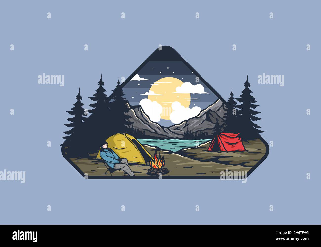 Night camp alone illustration drawing design Stock Vector Image & Art ...