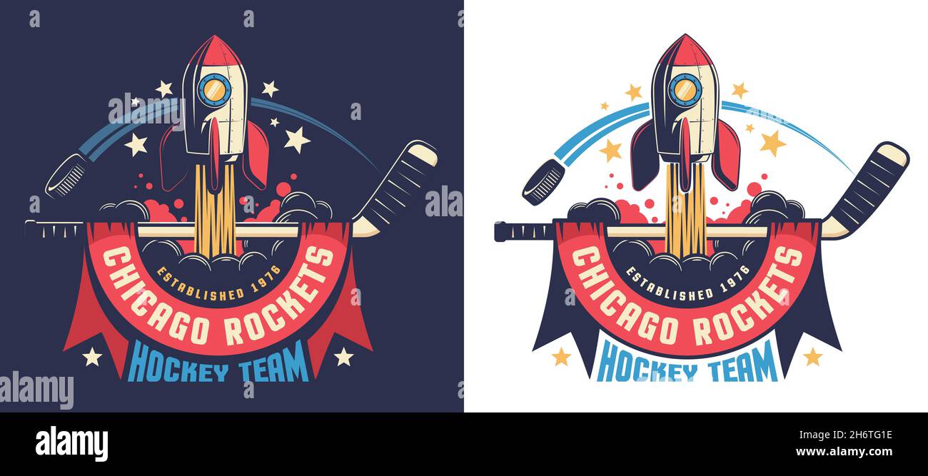 Hockey team emblem with stick and starting rocket Stock Vector Image ...