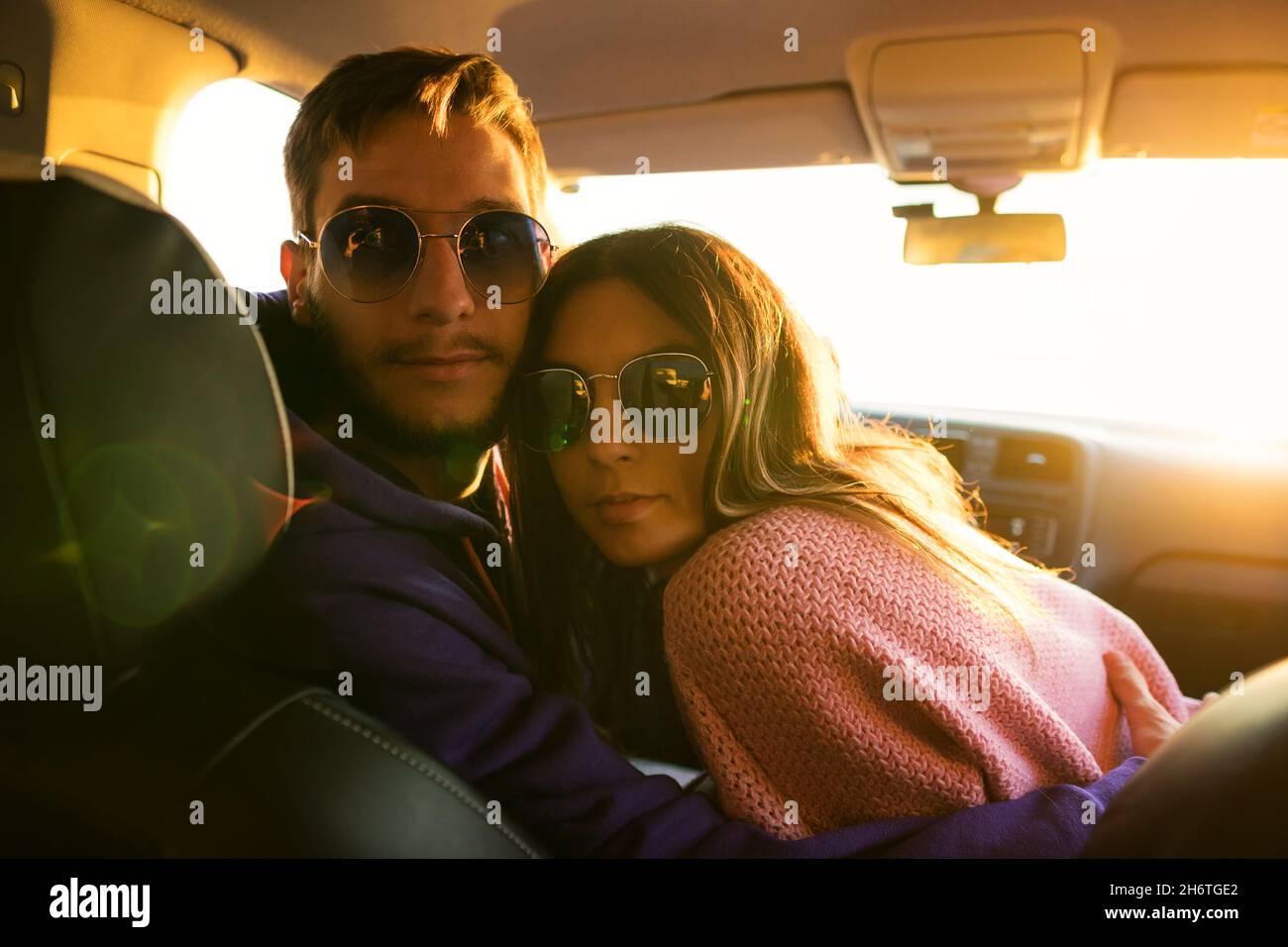 Romantic Couple Enjoying Road Trip Together in Car. Lifestyle Candid ...