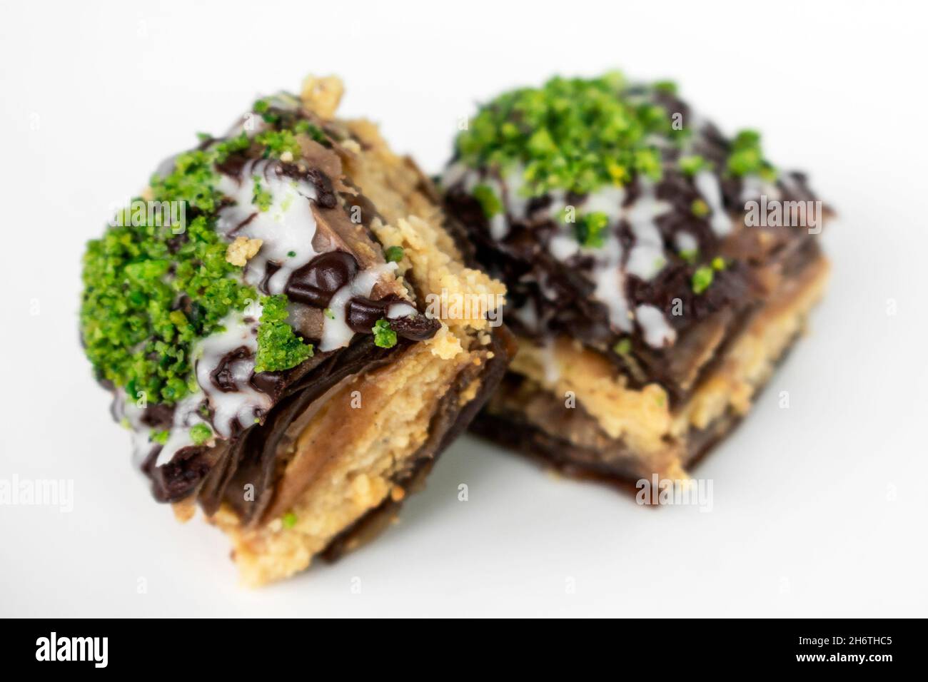 Fresh homemade Pistachio and Chocolate Baklava middle eastern sweet ...
