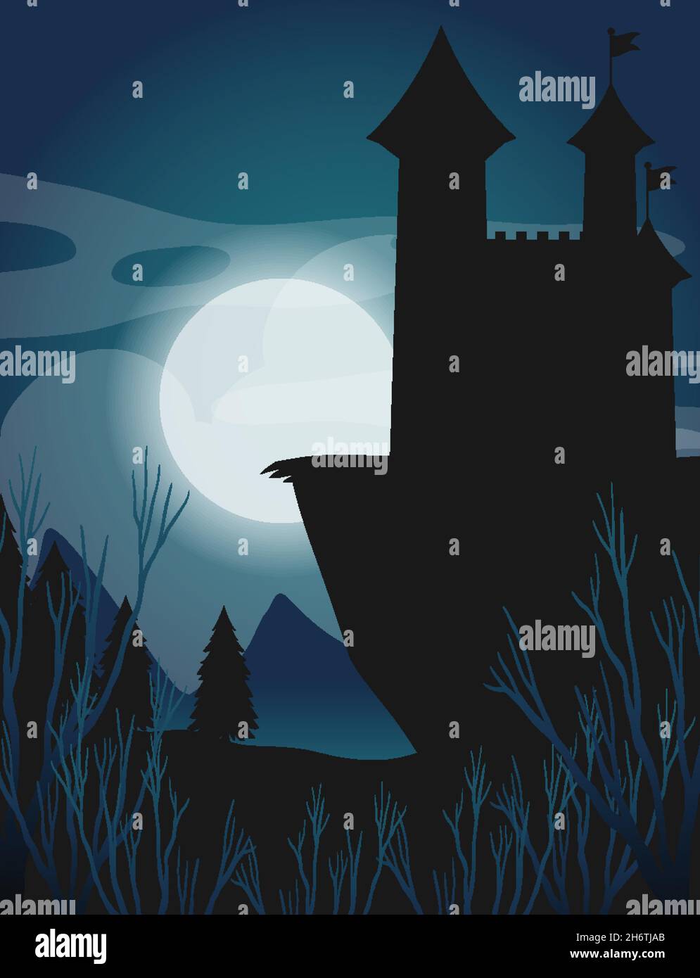Spooky night background with full moon illustration Stock Vector Image ...