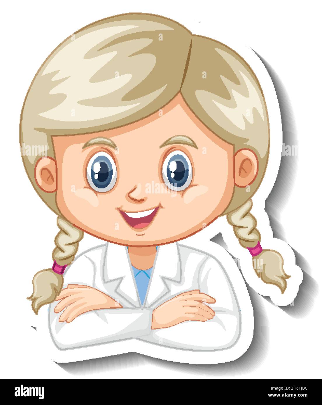 Scientist girl cartoon character sticker illustration Stock Vector ...