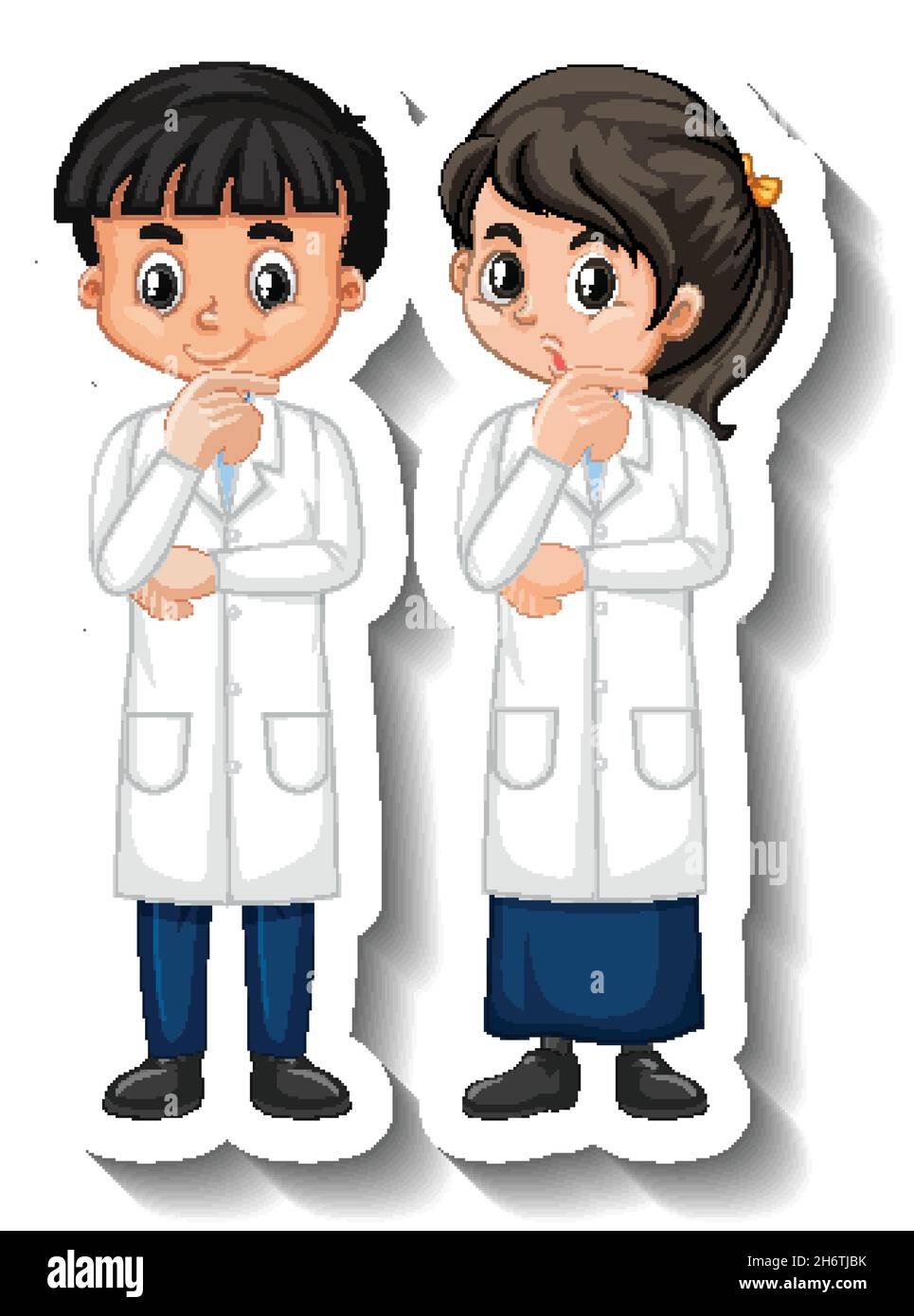 Scientist couple kids cartoon character sticker illustration Stock ...