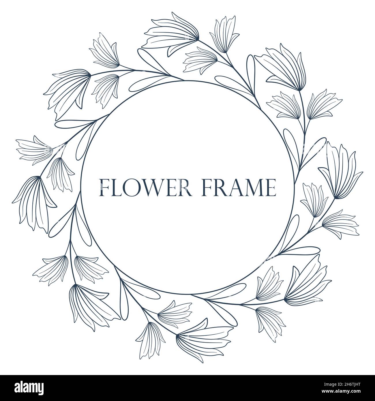 Circular botanical floral frame, vector illustration. Wreath with ...