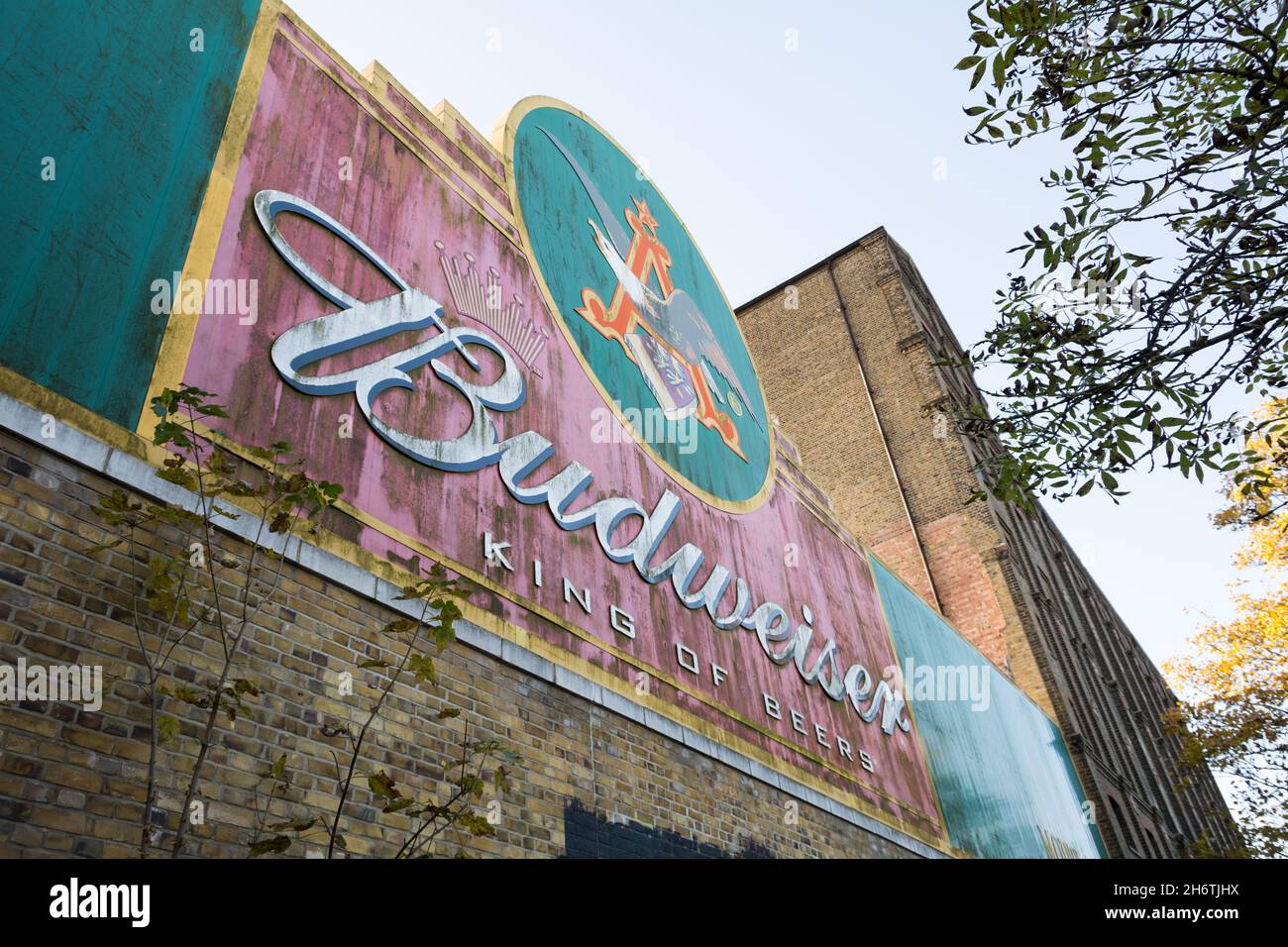 The Budweiser and Stag Brewery signage at the former Mortlake Brewery ...
