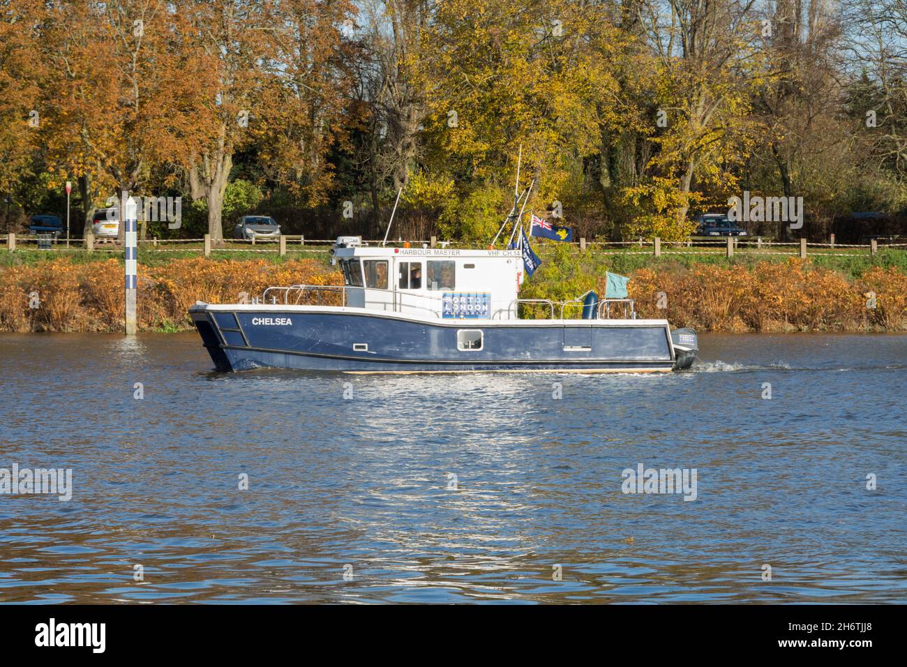 Port of London Authority Harbour Master patrol boat Chelsea approaching ...