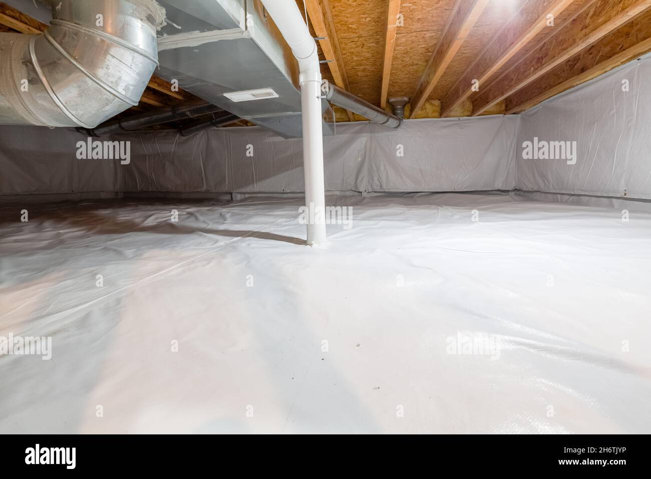 Crawl space fully encapsulated with thermoregulatory blankets and ...
