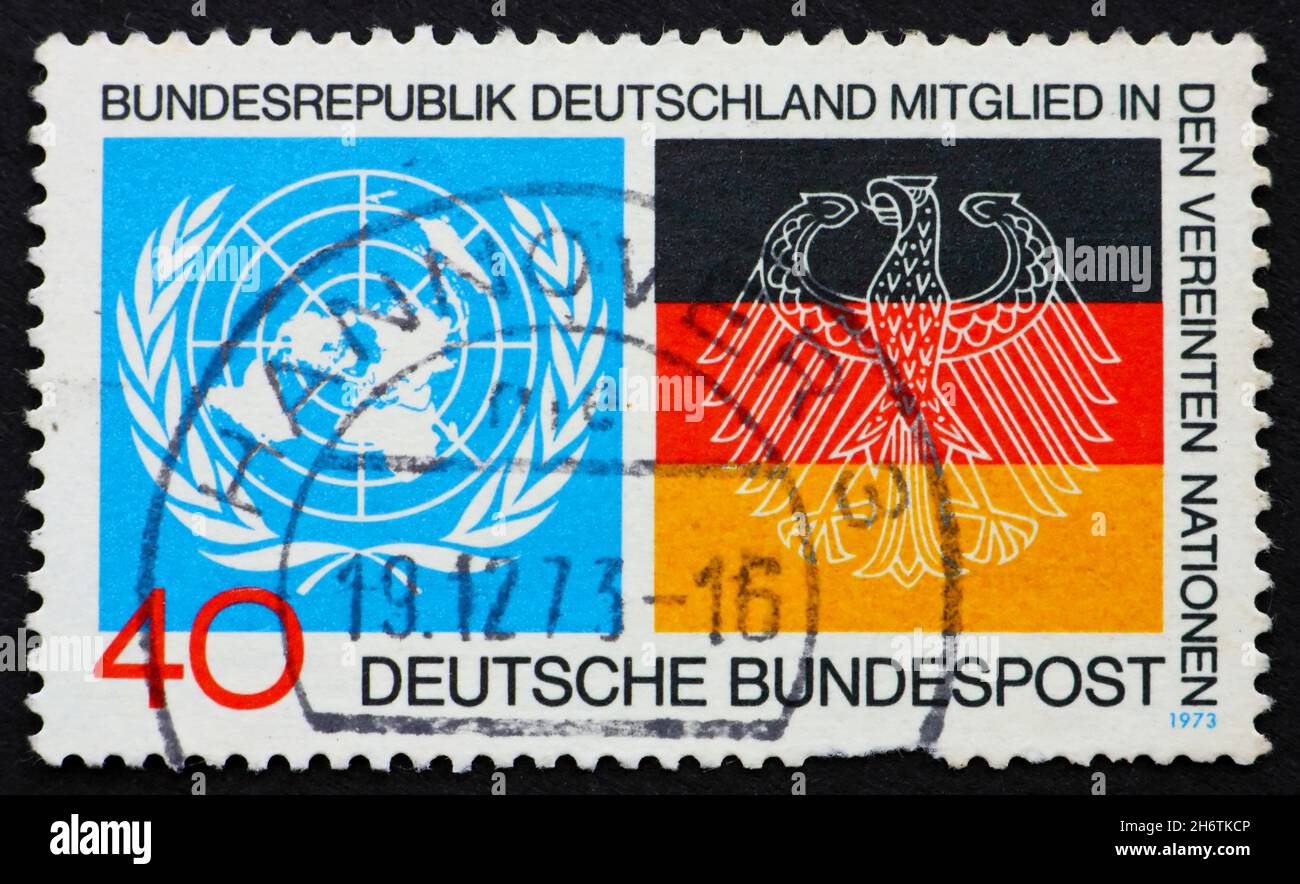 GERMANY - CIRCA 1973: a stamp printed in the Germany shows Emblems from ...