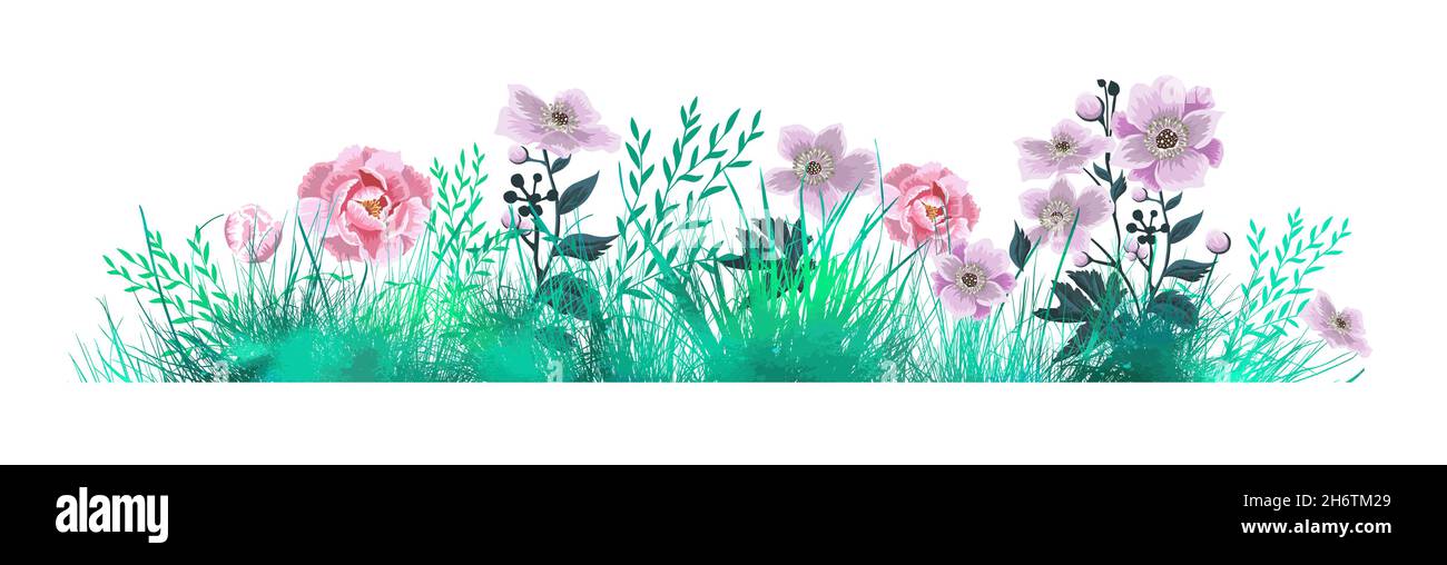 Grass with pink flowers. Vector illustration Stock Vector Image & Art ...