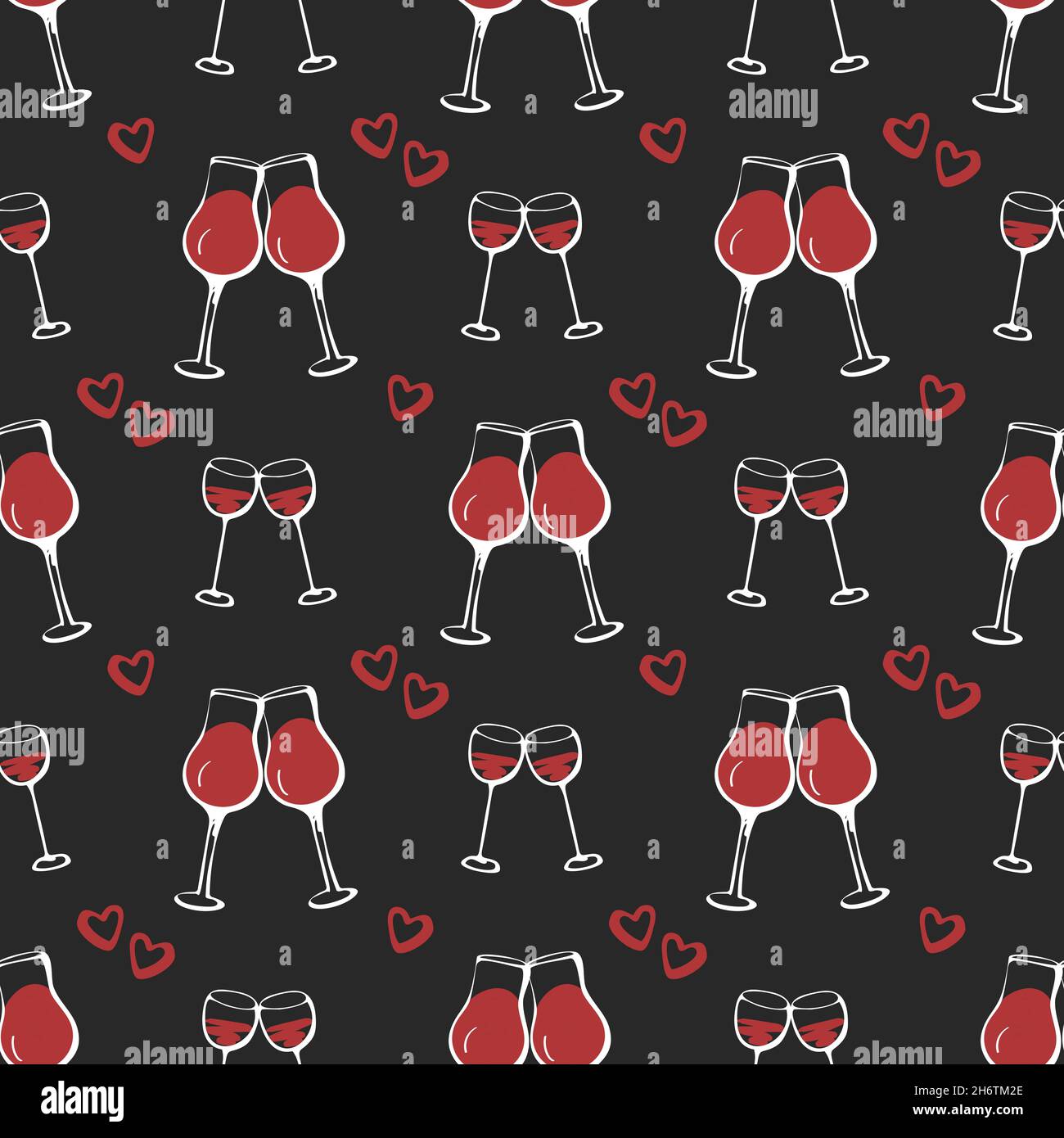 Seamless doodle pattern with couple of cheers wine glass isolated on ...