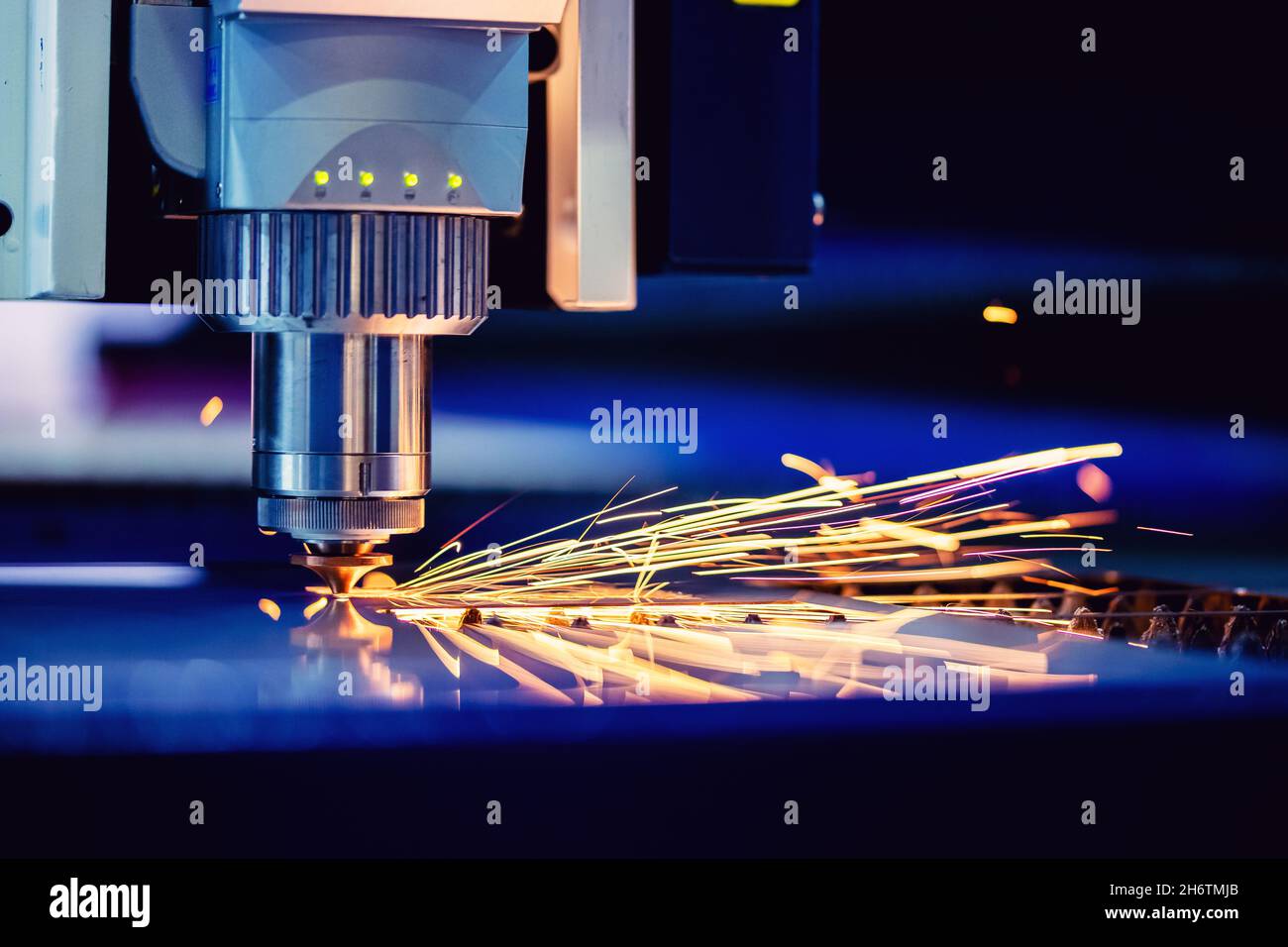 Macro photo cutting of metal CNC Laser engraving. Concept background ...