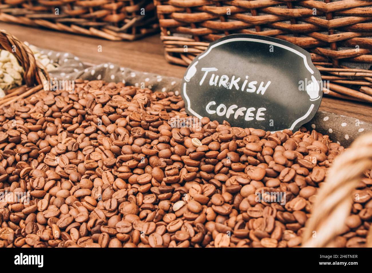 Traditional Turkish drink - roasted coffee beans at spice market or ...