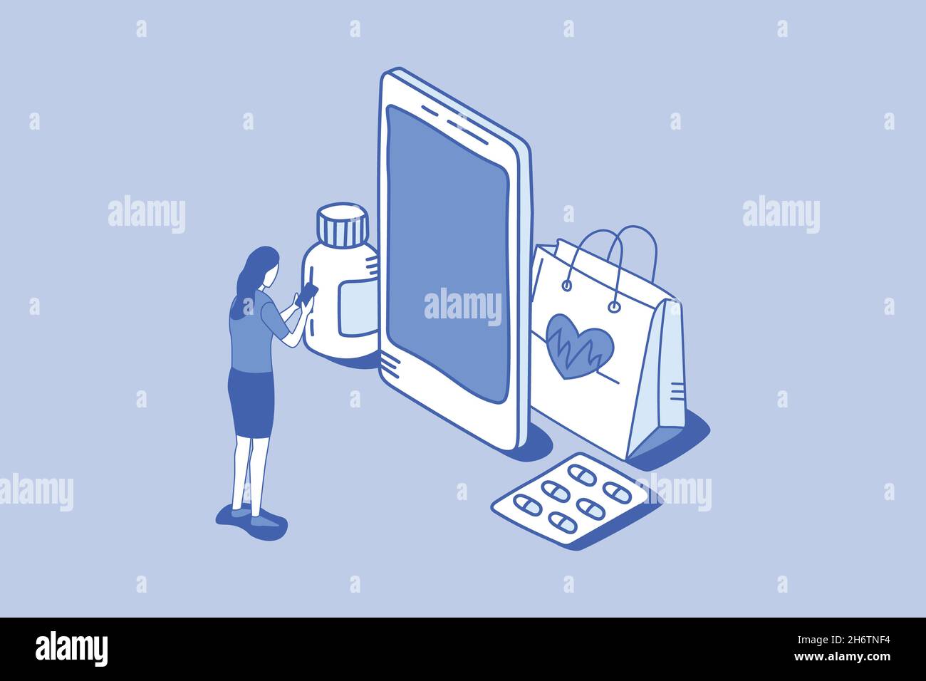digital health smartphone access technology concept with outline ...