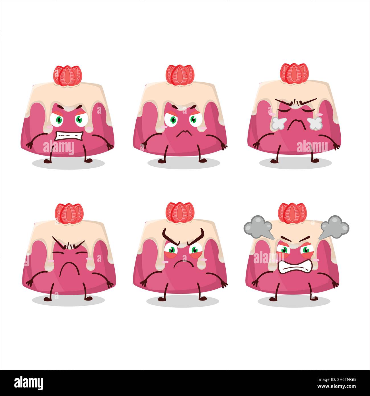 Strawberry pudding cake cartoon character with various angry ...
