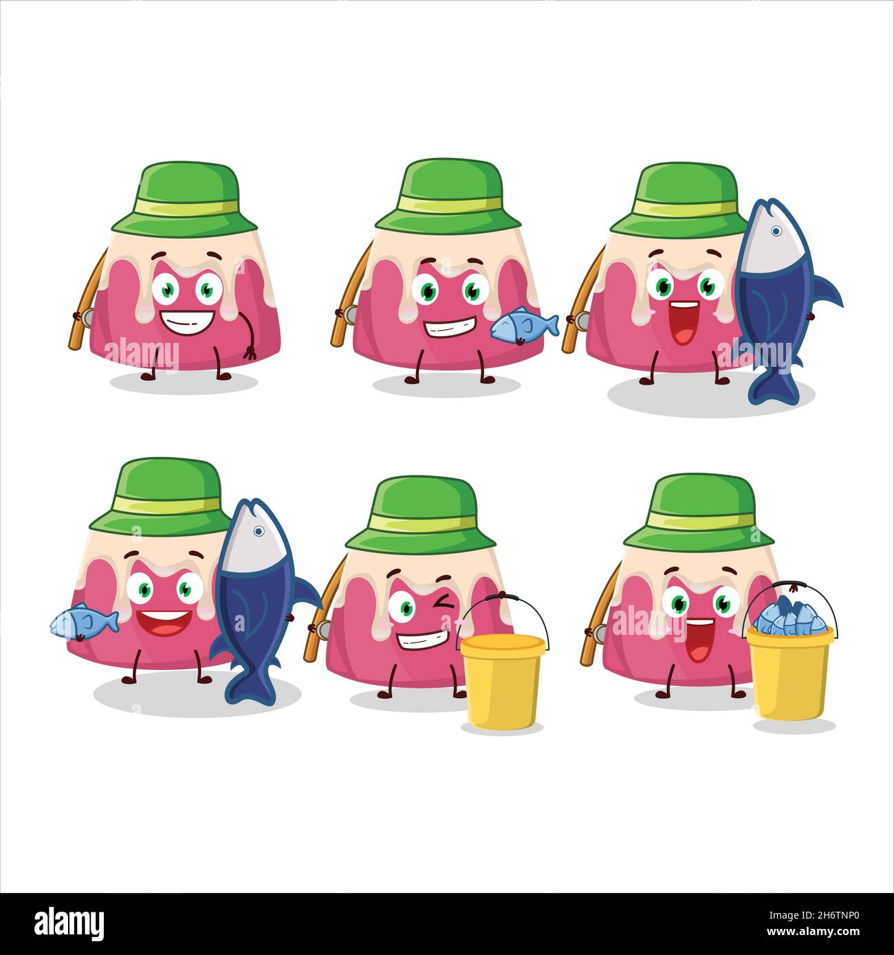 A fisherman strawberry pudding cake cartoon picture catch a big fish ...