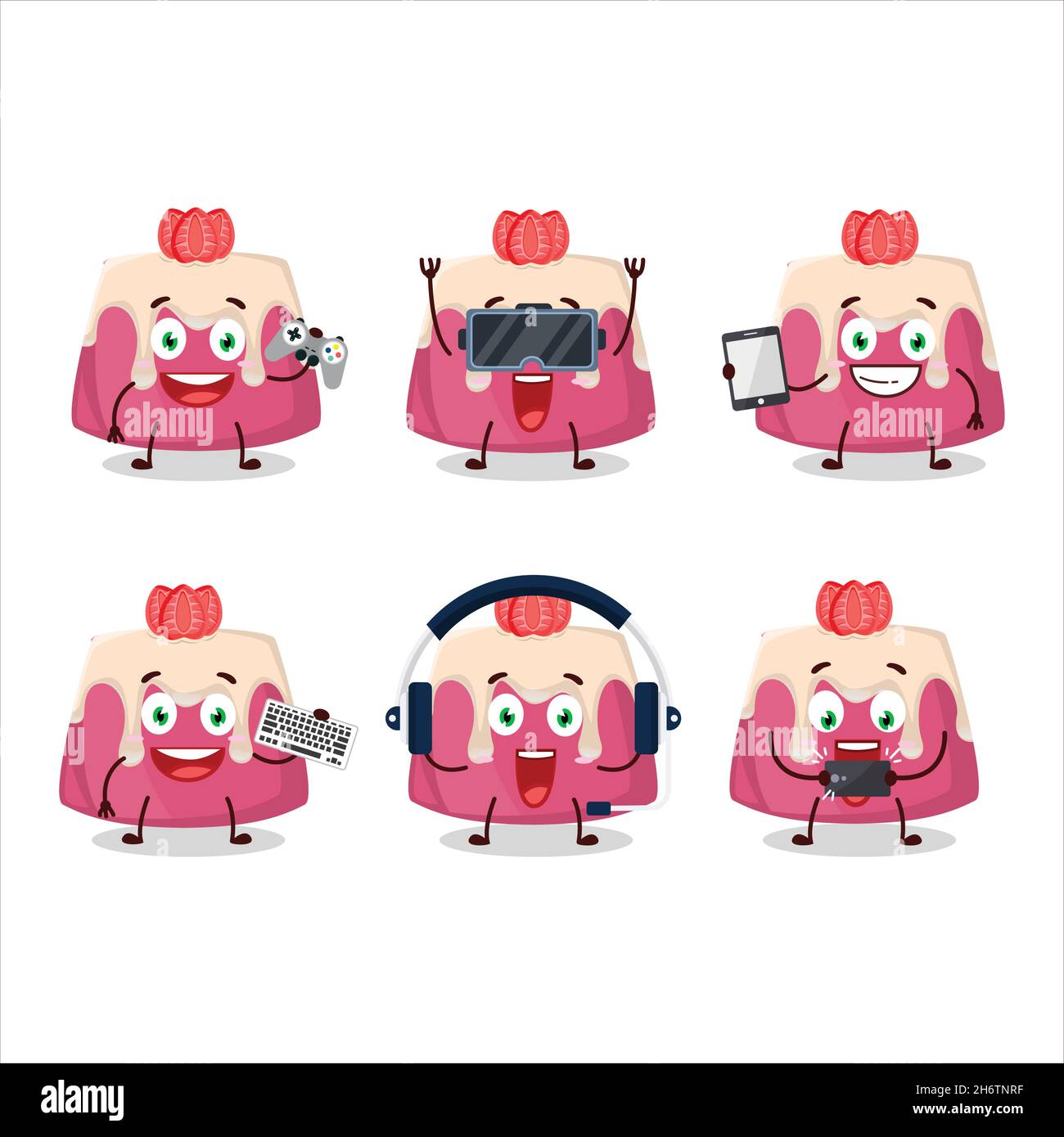 Strawberry pudding cake cartoon character are playing games with ...