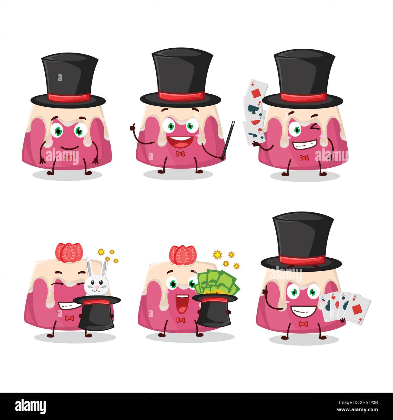 A strawberry pudding cake Magician cartoon character perform on a stage ...